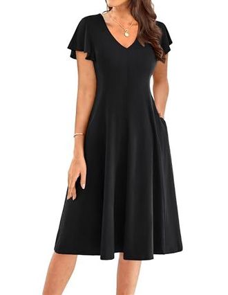 Grace Karin Robe Longue Femme Ete Chic Robe A-Line Manche Courte de Soir&eacute;e Mariage Noir S