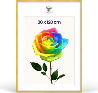 MG Design Bilderrahmen 80 x 120 cm - Posterrahmen mit Gelb Holzrahmen (Echtholz) und bruchsicherem Acrylglas, Hoch & Quer mit verst&auml;rkter Wandaufh&auml;ngung