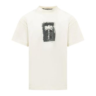 Palm Angels Brushed Palm Reg Tee - - Tops - Herren - Wei&szlig; - XL