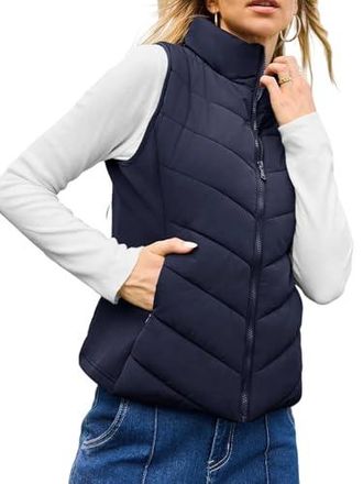 Generic Gilet dhiver rembourr&eacute; en coton avec col montant et poche zipp&eacute;e pour femme, noir fonc&eacute;, 3XL