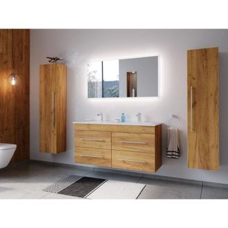 Magnolia Home Badm&ouml;belset Helios 4-teilig LED Spiegel 2x Hochschrank eiche gold