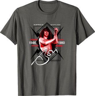 Popfunk Bon Scott Lightning Singer T-Shirt, Herren, Unisex, Halbarm, Grau, S, Klassisch, Musik, T-Shirt
