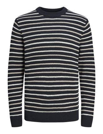 Jack & Jones JACK&JONES Herren JORBRONX Stripe Knit Crew Neck Strickpullover, Sky Captain/Stripes:SEA Salt, Medium