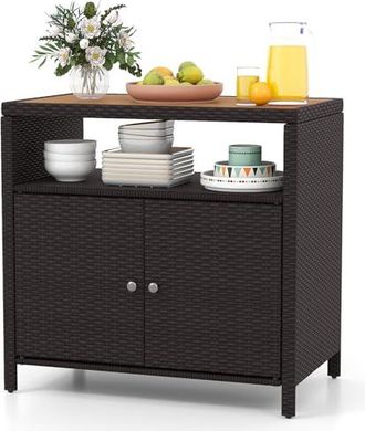 Giantex Armoire de jardin, buffet en rotin, armoire de rangement avec plan de travail et étagère, armoire dappoint pour jardin, balcon et piscine, 90 x 53 x 6