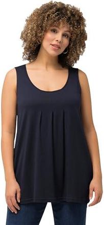 Ulla Popken Femmes Grandes Tailles Top Plissé A-Line Col Rond sans Manches Modal, Bleu Marine, 56/58 FR