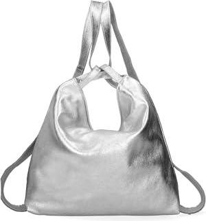 Gave Lux Sac &agrave; bandouli&egrave;re convertible en sac &agrave; dos pour femme en cuir v&eacute;ritable Made in Italy 37x37x9 cm GLX228105523FBG, argent, Taille unique