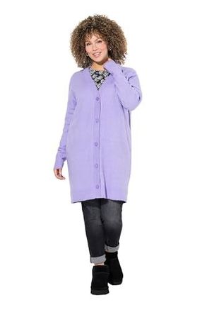 Ulla Popken Femme Grandes Tailles Cardigan col en V et Patte de Boutonnage, Coupe Boxy Lavande 50+ 835734814-50+