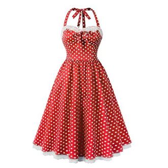 Generic Robe d&eacute;t&eacute; femme d&eacute;contract&eacute;e sans manches bretelles spaghetti &agrave; pois dentelle f&ecirc;te tous les jours printemps &eacute;t&eacute; basique fluide confortable, rouge, XXL