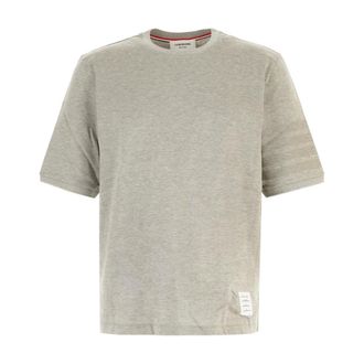 Thom Browne Homme, Tops, Gris, Taille: M T-shirt en jersey de coton avec garniture gros-grain