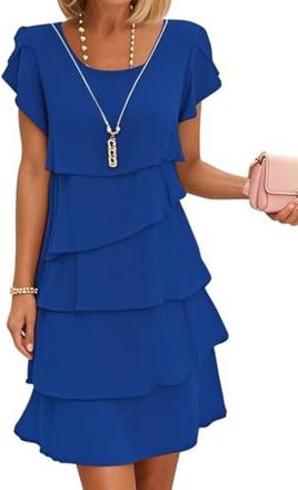 Minetom Femme Robe De Soiree Fête Mousseline Dress De Ceremonie Mariage Cocktail Tulle Manches Courtes Volantées Demoiselle dhonneur A Bleu XXL