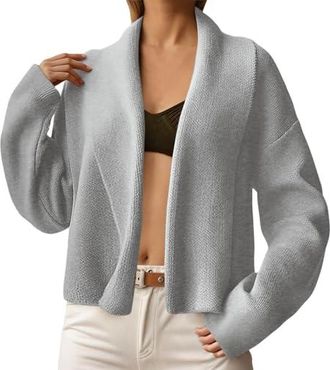 Generic 2026 Vestes pour femmes ouvert sur le devant Cardigan court &agrave; manches longues, gris fonc&eacute;, L