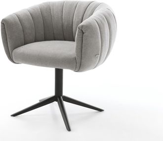DELIFE Drehstuhl Jada-Flex Strukturstoff Soft Grau Fu&szlig;kreuz Schwarz 360&deg; drehbar Wippfunktion Taschenfederkern, Esszimmerst&uuml;hle