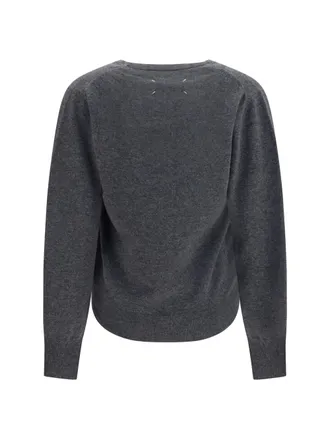 Maison Margiela Womens Wool Sweater With Gathered Neckline Medium Grey Merino Ovis Aries