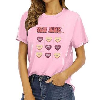 Generic T-shirt d&eacute;contract&eacute; &agrave; manches courtes pour femme Motif Saint-Valentin 2026, rose, 3XL