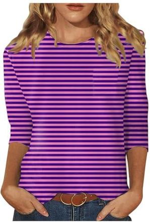 Generic T-shirt &agrave; manches longues pour femme - Haut &agrave; manches 3/4 pour la vie d&eacute;t&eacute; d&eacute;contract&eacute;e - Mode d&eacute;contract&eacute;e polyvalente - Design classique col rond - 