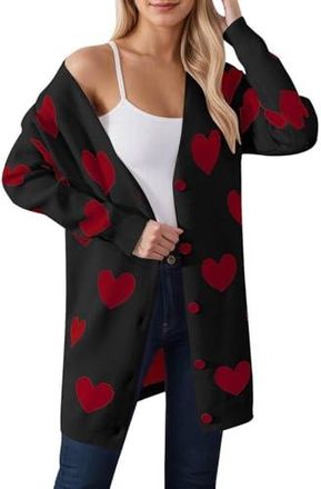 Generic Cardigan &agrave; manches longues ouvert sur le devant pour femme - Tricot en forme de coeur - Col en V boutonn&eacute; - Pull surdimensionn&eacute; l&eacute;ger et d&eacute;contract&eacute; p