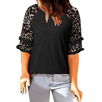 Janly T-shirts Gym pour femmes T-shirt &agrave; la mode pour femmes avec imprim&eacute; l&eacute;opard manches raglan dans une coupe ample d&eacute;contract&eacute;e pour femmes soucieuses de