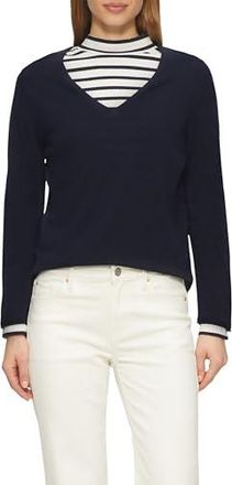 s.Oliver Pull en Tricot Fin avec col en V et Bord roulé au Niveau de lourlet, Bleu Marine, 40