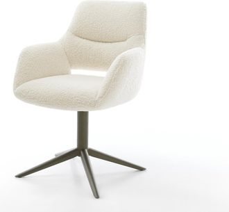 DELIFE Drehstuhl Yago-Flex mit Armlehnen Teddystoff Beige Fu&szlig;kreuz Effektfinish Titan 360&deg; drehbar Wippfunktion Taschenfederkern, Esszimmerst&uuml;hle