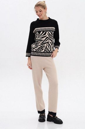 Passioni Strickpullover mit Zebraprint und Stehkragen