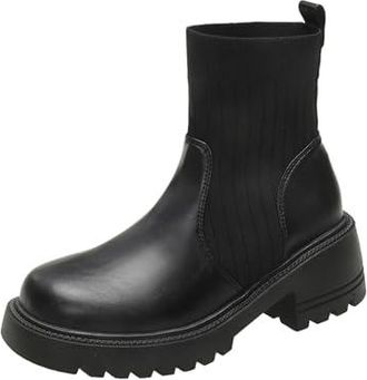 Generic Bottines Chelsea pour femme - Coupe large - Style d&eacute;contract&eacute; - &Eacute;l&eacute;gantes - Bout rond - Couleur unie - Talon bas et &eacute;pais - Confortables - &Agrave; enfiler, 