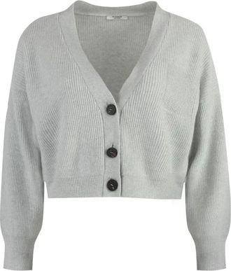 PESERICO Femme, Pulls, Gris, Taille: 36 FR Cropped Ribbed Knit Cardigan