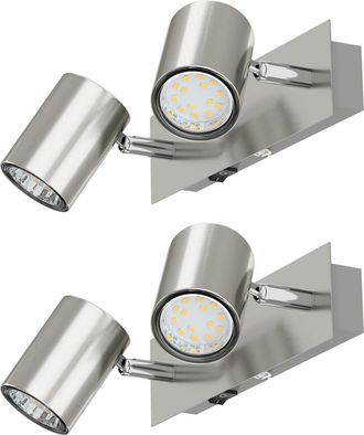 LEDs Com 2 Stück Wandleuchte WAIKA, zweiflammig, mit Schalter, chrom matt, inkl. LED GU10 Lampen je 227lm warmweiß