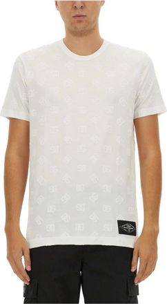 Dolce & Gabbana Homme, Tops, Blanc, Taille: L T-shirt &agrave; col rond avec motif logo