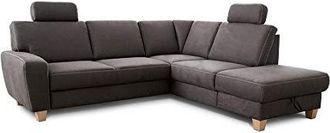 Cavadore Cavadore Ecksofa Wisconsin mit Vorziehsitz / Eckcouch mit Federkern in Lederoptik / Inkl. 2 Kopfstützen + Bettkasten / Landhausstil / Holzfüße in Buch