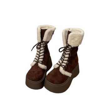 Generic JJDFW Bottes de neige &agrave; lacets avec doublure en fourrure pour femme - Semelle &eacute;paisse - Garde au chaud - En coton - Chaussures dhiver en peluche pour 