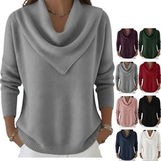 Generic Pull confortable r&eacute;tro &eacute;l&eacute;gant &agrave; col b&eacute;nitier pour femme, couleur unie, pull tricot&eacute; triangulaire, d&eacute;contract&eacute;, manches longues, style haut dhiver, gr