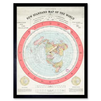 Artery8 Map Gleason 1892 World Time Calculator Flat Earth Art Print Framed Poster Wall Decor 12x16 inch Karte Welt Wand Deko