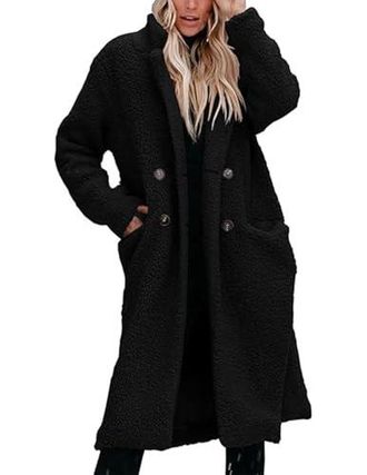 Generic Trench d&eacute;contract&eacute; &agrave; manches longues pour femme avec poches - Manteau dhiver &eacute;pais et chaud - Style urbain, Noir, XL