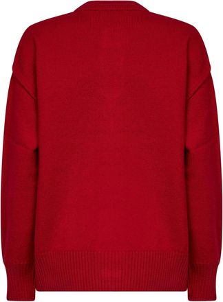 Ami Intarsia-Knit Logo Cardigan - Red