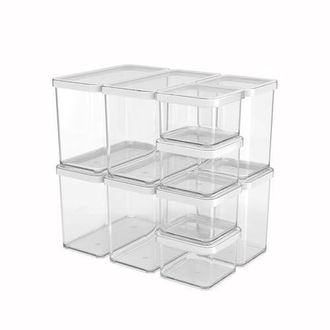 Rotho LOFT Set Vorratsdosen 10-teilig, Kunststoff, transparent/weiss, 4x 2,1 l, 2x 1,0 l, 4x0,5 l