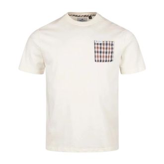 Aquascutum Kariertes Taschen-T-Shirt Wei&szlig; Aktiver Club - - Tops - Herren - Beige - 2XL