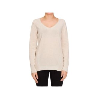 Emporio Armani Femme, Tops, Beige, Taille: 40 FR Pull col en V avec détails côtelés
