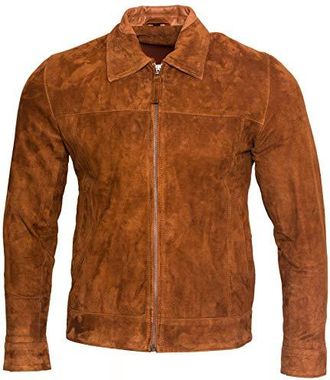 Infinity Leather Veste Motif Homme Foncé Bronzer 100% Cuir De Daim Chèvre M