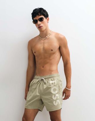 HUGO BOSS Octopus - Short de bain avec logo imprim&eacute; - Beige-Neutre