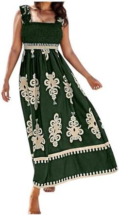 Generic Robe longue d&eacute;t&eacute; 2026 boh&egrave;me pour femmes, smock&eacute;es, sans manches, imprim&eacute; fluide, GN2., XXL