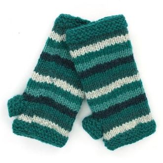 Loud Elephant LoudElephant Manchettes tricot&eacute;es &agrave; la main en laine, Rayures bleu sarcelle, taille unique