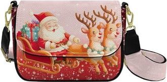 Hugs Idea Sac à bandoulière de Noël pour femme en cuir avec large sangle, Imprimé Père Noël, Taille unique