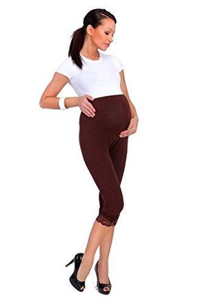 FUTURO FASHION Legging Court de Grossesse - en Coton/avec Dentelle - Nombreuses Couleurs/Tailles - Marron - 42