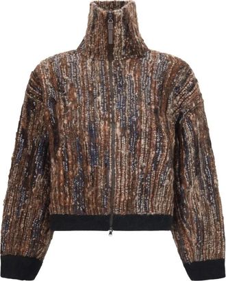 Brunello Cucinelli Perforated Zip Cardigan - - Knitwear - Damen - Braun - L