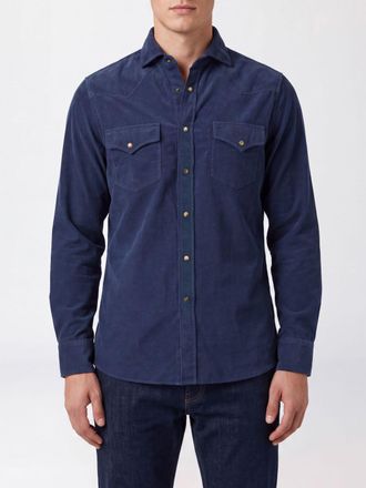 Brunello Cucinelli Chemise slim fit en velours avec col fran&ccedil;ais et poches