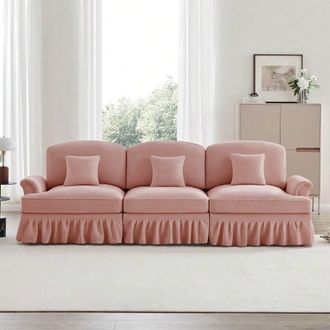 Generic Pink Caterpillar 3-Sitzer Sofa aus der Mitte des Jahrhunderts - Trichterarmlehnen, Abnehmbarer R&uuml;schenrock und Spindelf&uuml;&szlig;e f&uuml;r Zeitlose Eleganz