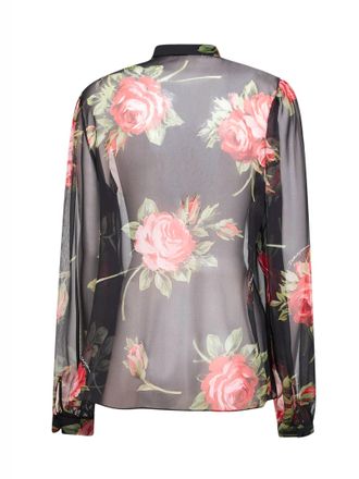 Dolce & Gabbana Womens Black Rose Bouquet-Print Silk Chiffon Top Shirt