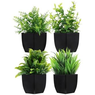 Aboofan 4 Pi&egrave;ces Petites Plantes Artificielles en Pot Noir 7X17X6.5 Cm D&eacute;coration Int&eacute;rieure pour Maison Bureau Salle De Bain Table
