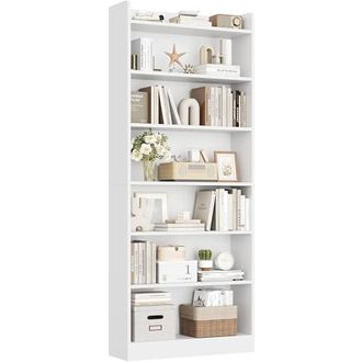 Yaheetech Biblioth&egrave;que, Meuble de Rangement sur 7 Niveaux Ouverts, &Eacute;tag&egrave;re Blanche R&eacute;glables &agrave; 3 Hauteurs Diff&eacute;rentes, 24&times;60&times;180,5 cm, pour Salon Bureau Chambre