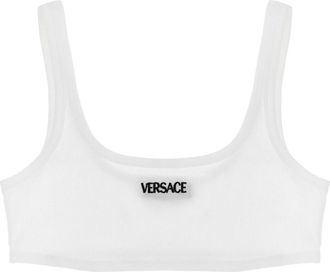 Versace Femme, Sous-v&ecirc;tements, Blanc, Taille: 42 FR Top en coton c&ocirc;tel&eacute;